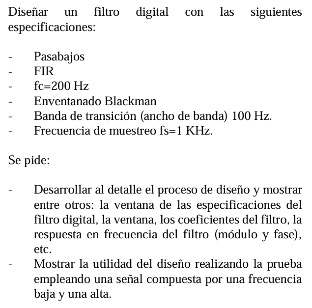 Diseñar un filtro digital con las siguientes especificaciones: Pasabajos..