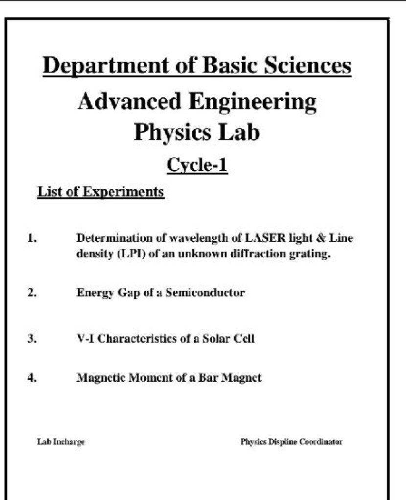 Department of Basic Sciences Advanced Engineering Physics Lab Cycle-1 Lis..