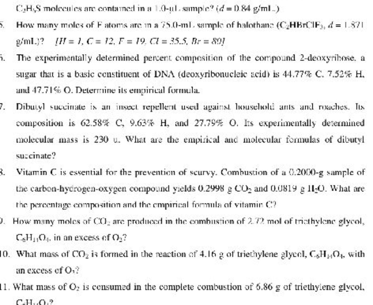 How many moles of F atoms are in a 75.0-ml. sample of halothane (C₂HBrClF..
