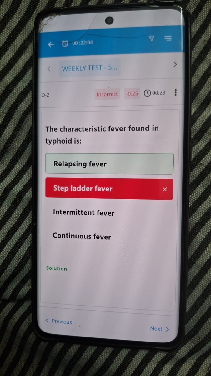 The characteristic fever found in typhoid is: A. Relapsing fever B. Step..