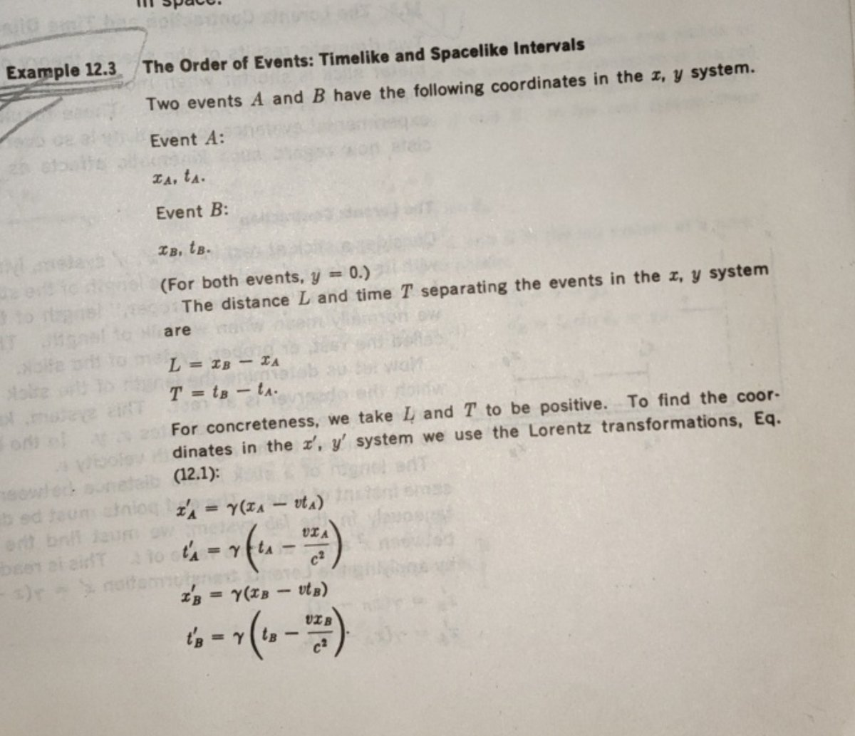 Example 12.3 The Order of Events: Timelike and Spacelike Intervals Two e..