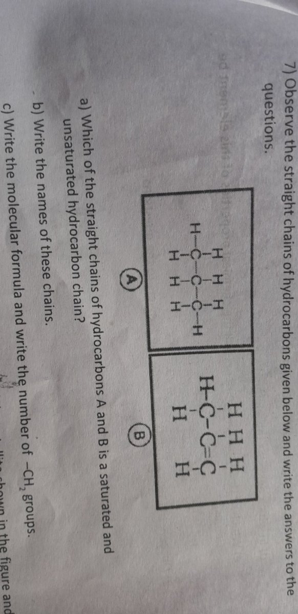 Observe the straight chains of hydrocarbons given below and write the ans..