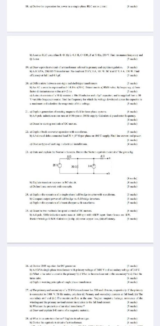 a) Derive the expression for power in a single-phase RLC series circuit.