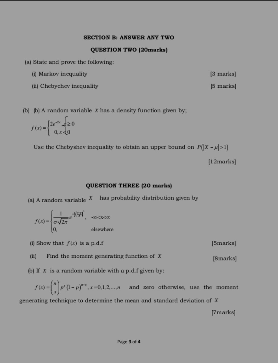 SECTION B: ANSWER ANY TWO QUESTION TWO (20marks) (a) State and prove th..
