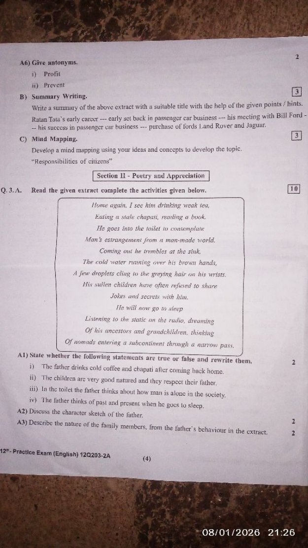 A6) Give antonyms. i) Profit ii) Prevent B) Summary Writing. Write a sum..