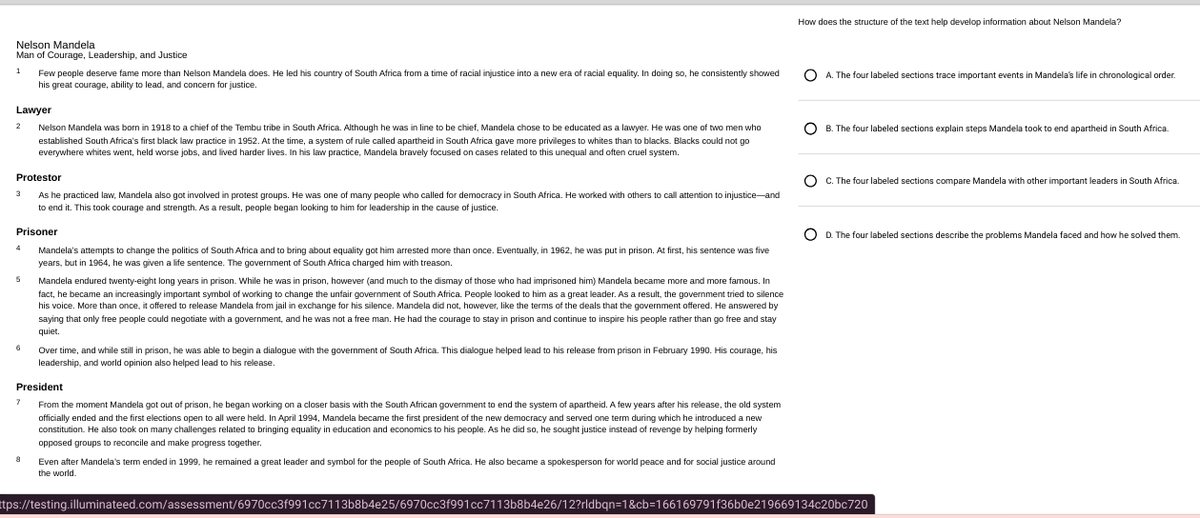 How does the structure of the text help develop information about Nelson