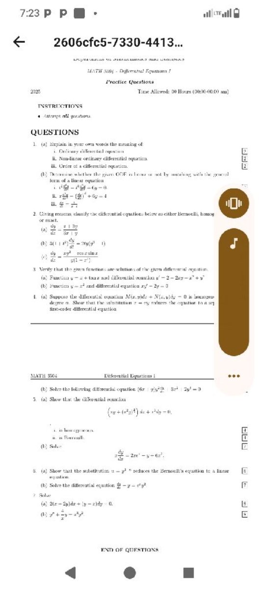 MATH 3201 - Differential Equations I Practice Questions Time Allowed: 00