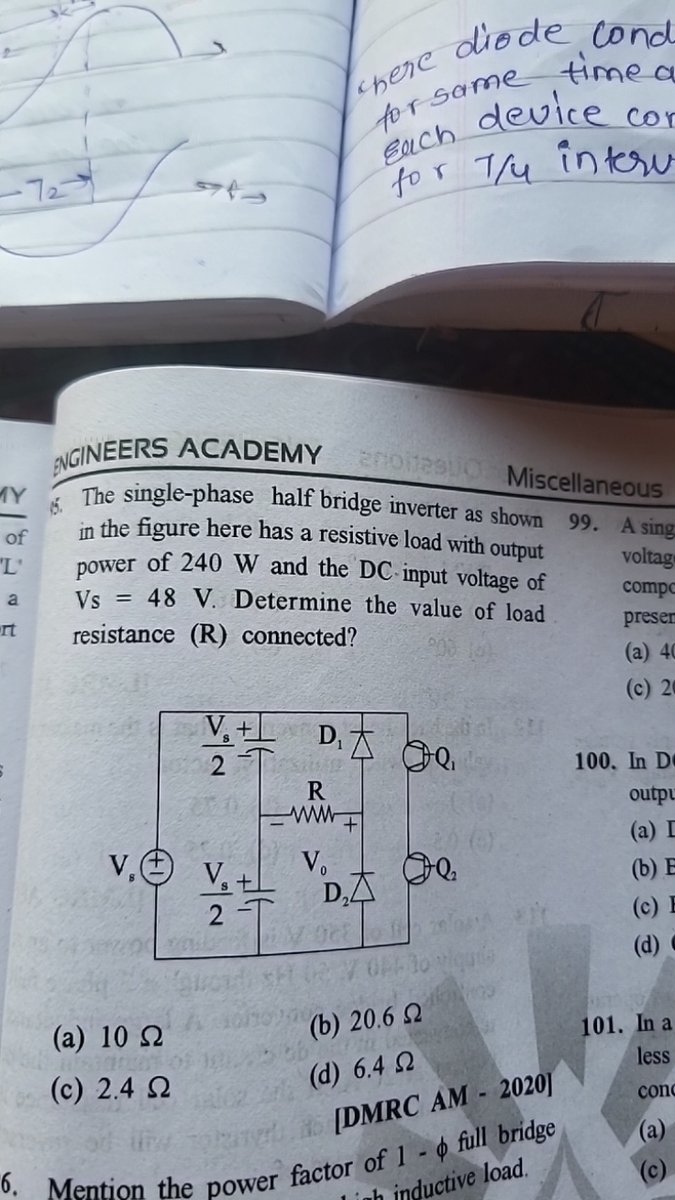 The single-phase half bridge inverter as shown in the figure here has a r..