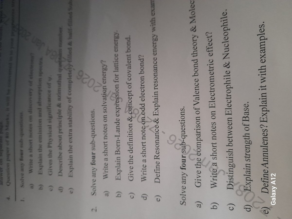 Solve any four sub-questions. a) Write a short note on solvation energy?