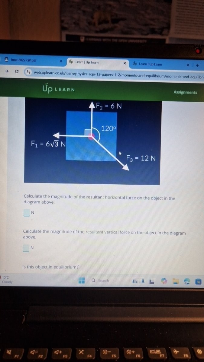 Calculate the magnitude of the resultant horizontal force on the object i..