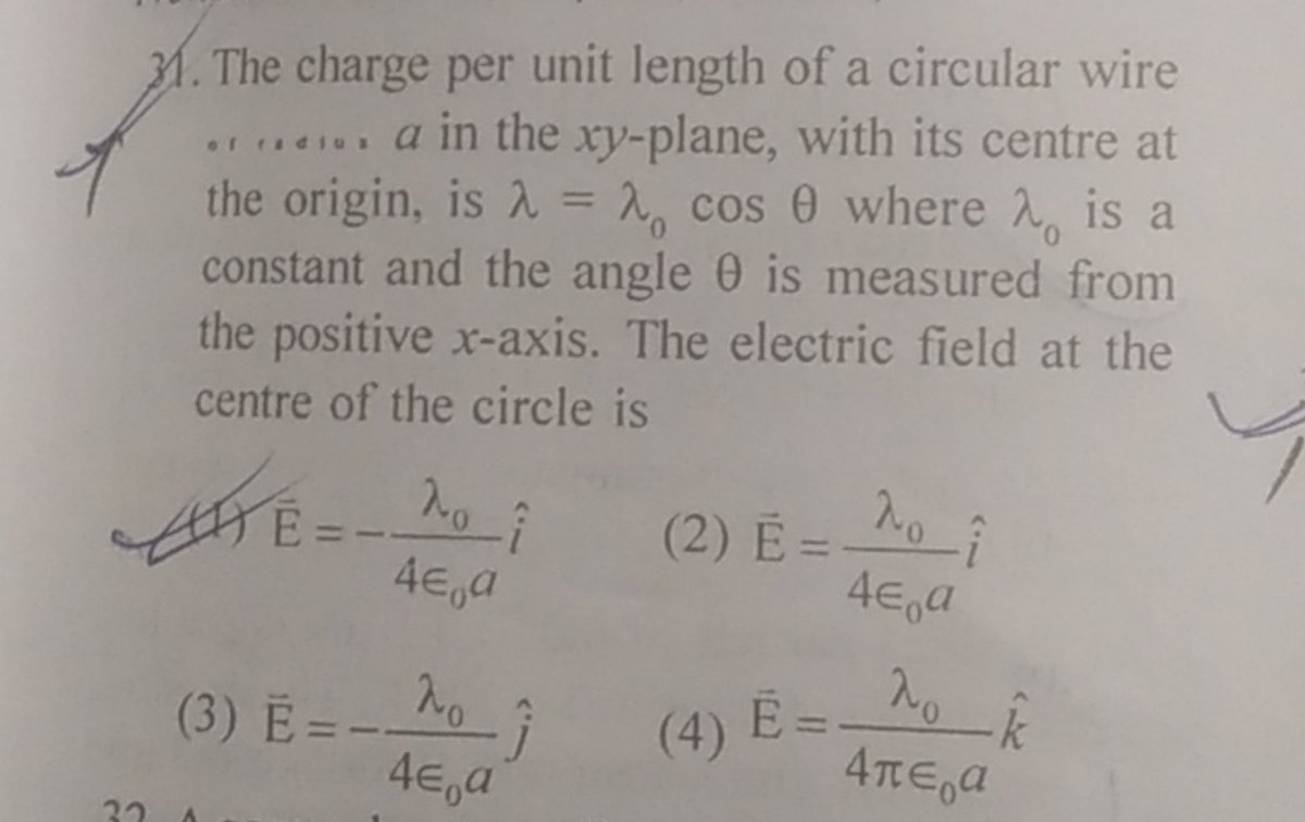 The charge per unit length of a circular wire of radius a in the xy-plane..