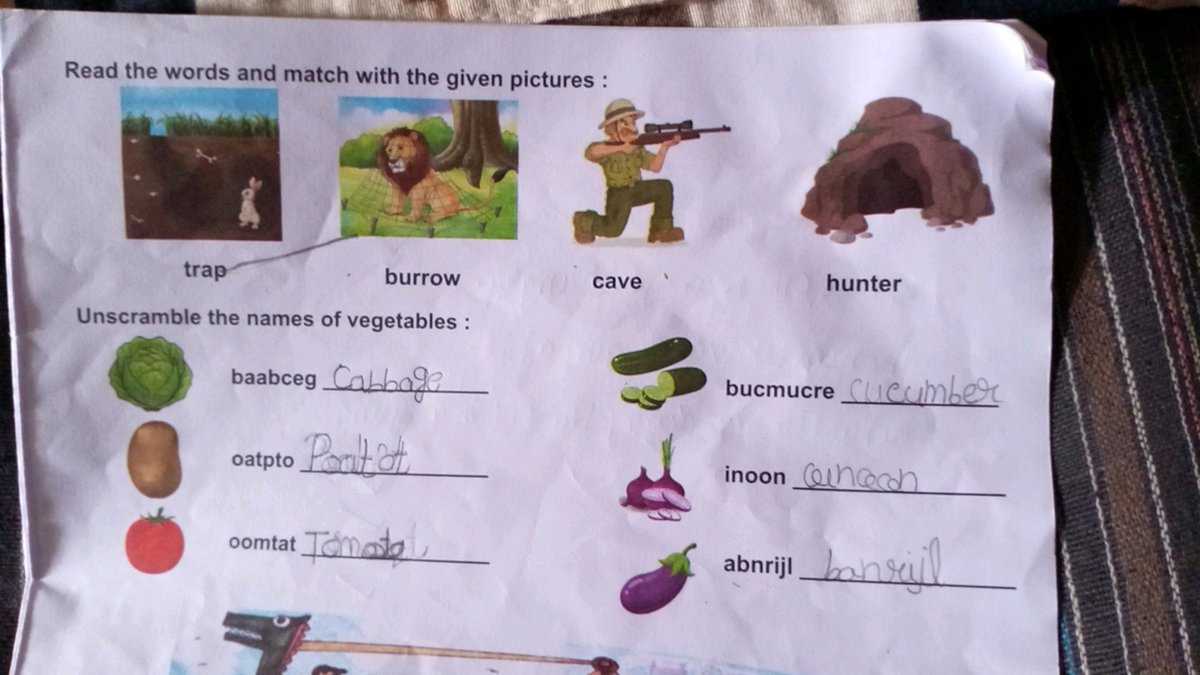 Read the words and match with the given pictures: [Image of a rabbit nea..