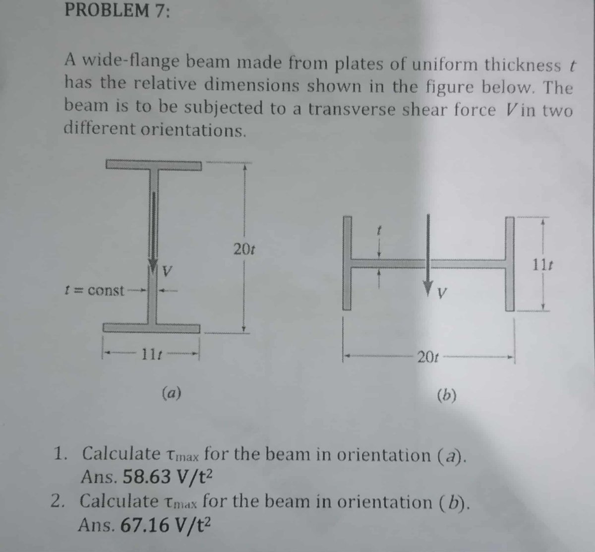 PROBLEM 7: A wide-flange beam made from plates of uniform thickness t has..