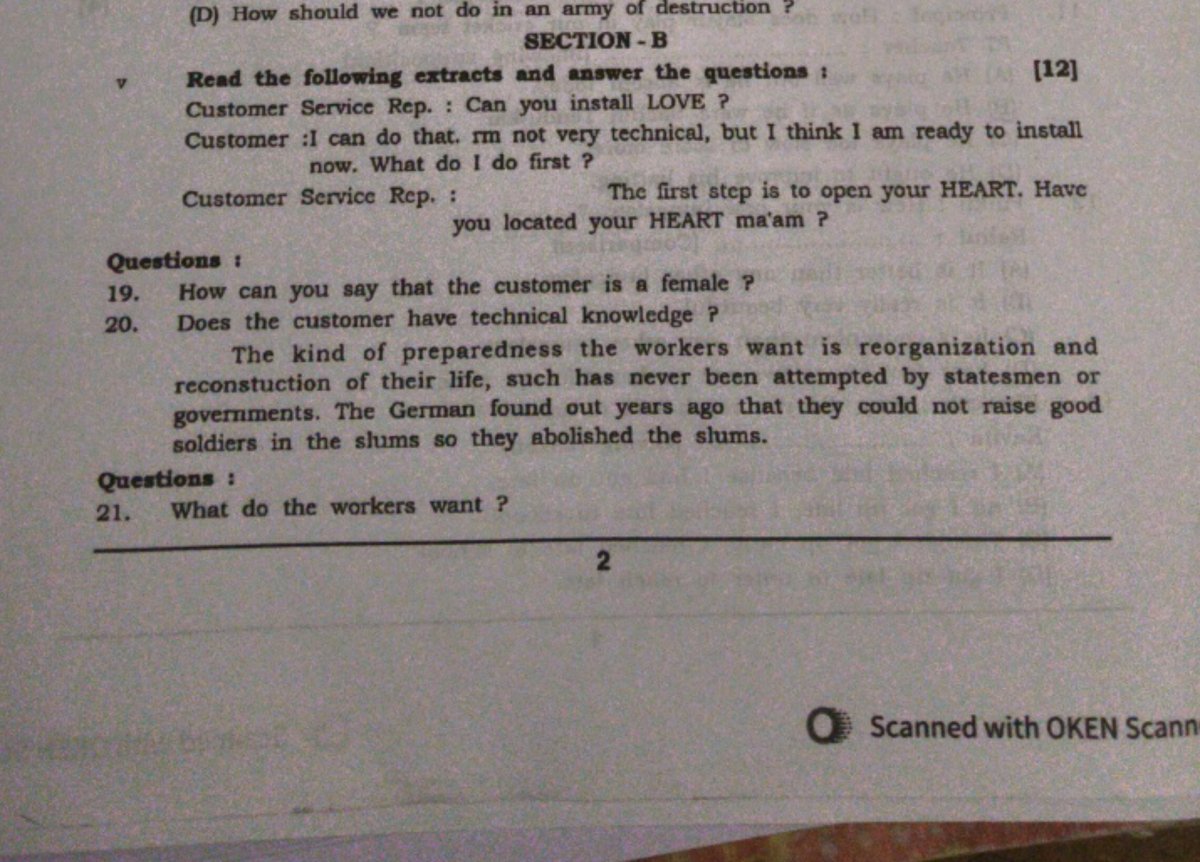 Read the following extracts and answer the questions: Extract 1: Custome..