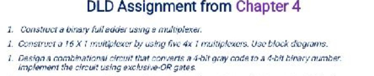 DLD Assignment from Chapter 4 Construct a binary full adder using a mult..