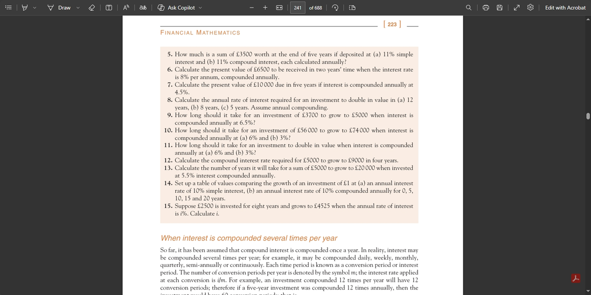 FINANCIAL MATHEMATICS How much is a sum of £3500 worth at the end of fiv..