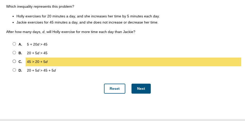 Which inequality represents this problem? Holly exercises for 20 minutes..