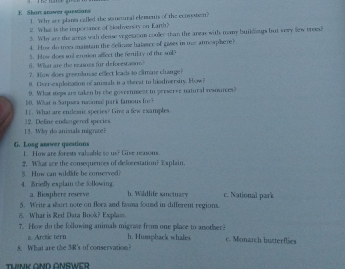 F. Short answer questions Why are plants called the structural elements o..