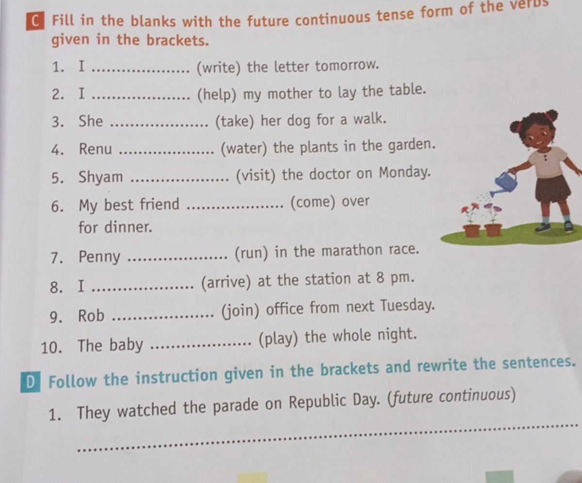 C Fill in the blanks with the future continuous tense form of the verbs g..