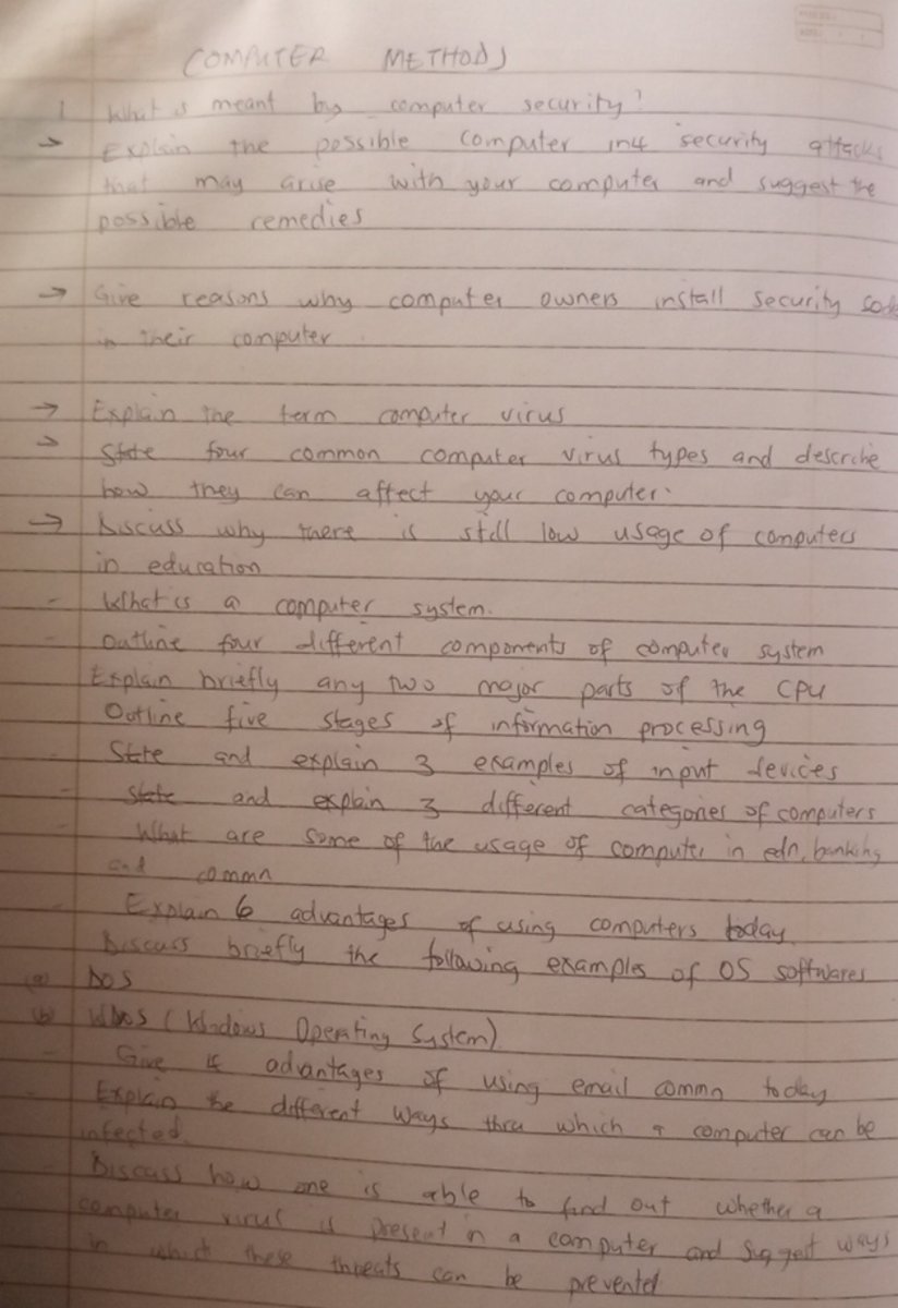 COMPUTER METHODS What is meant by computer security? Explain the possibl..