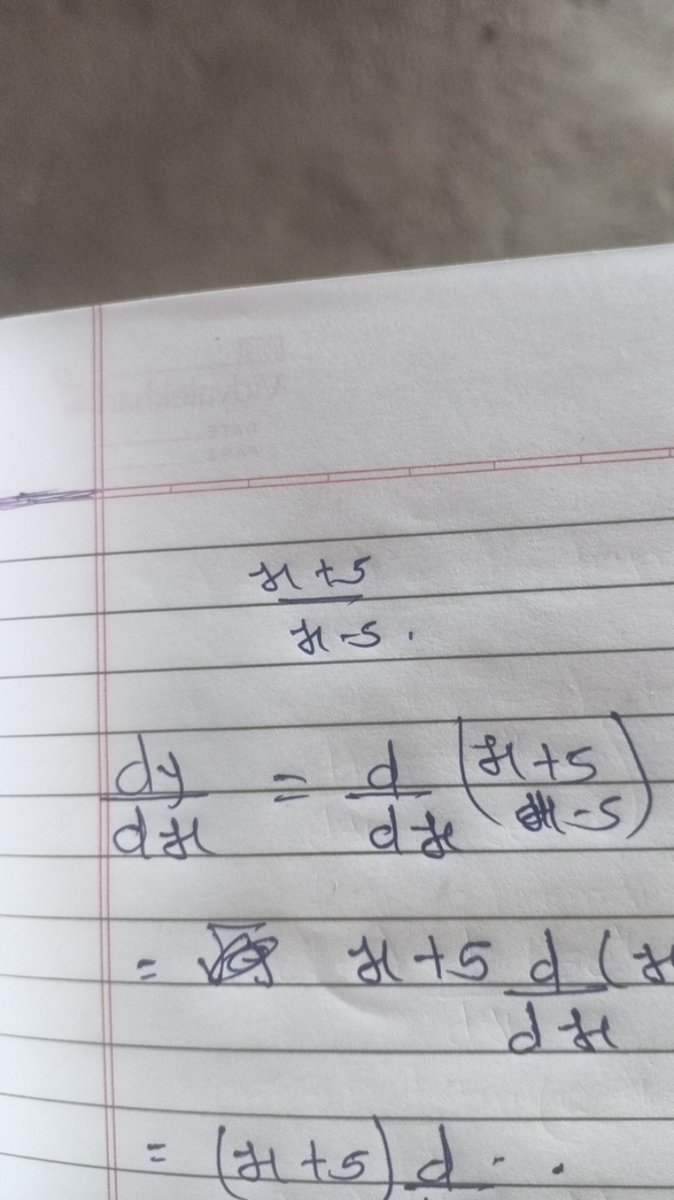 The image shows a handwritten mathematical problem involving differentiat..