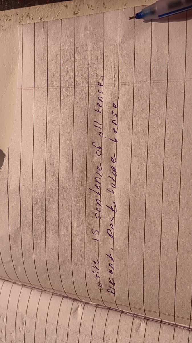 Write 15 sentences of all tenses: Present, Past, Future tense. | Filo