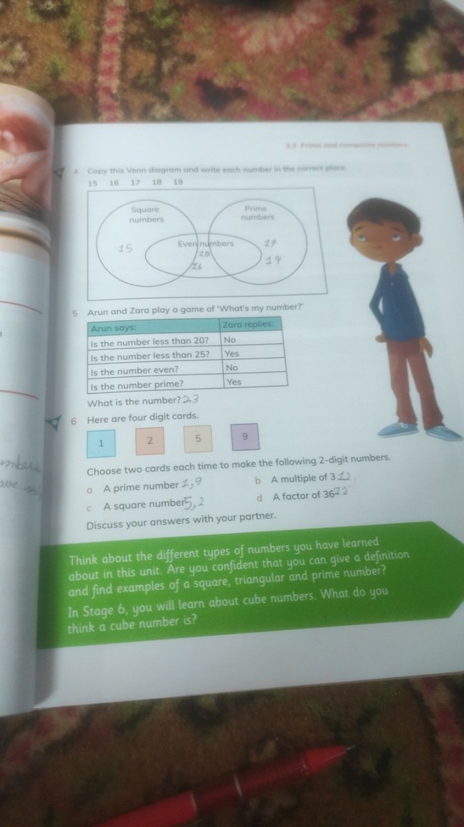 Copy this Venn diagram and write each number in the correct place: 15, 16..