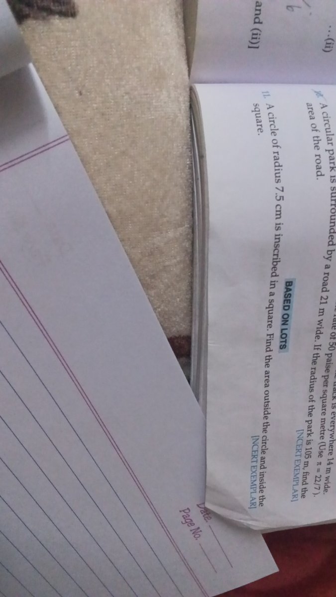 A circle of radius 7.5 cm is inscribed in a square. Find the area outside..