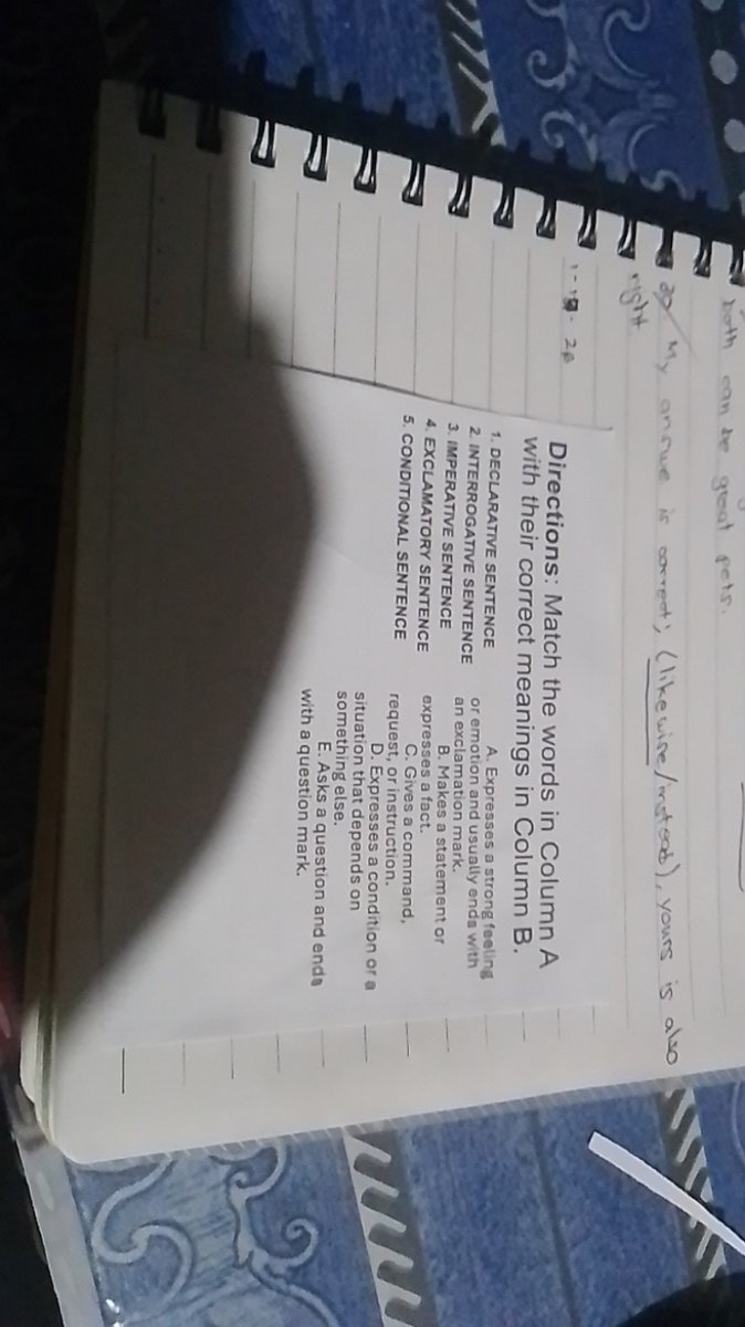 Directions: Match the words in Column A with their correct meanings in Co..