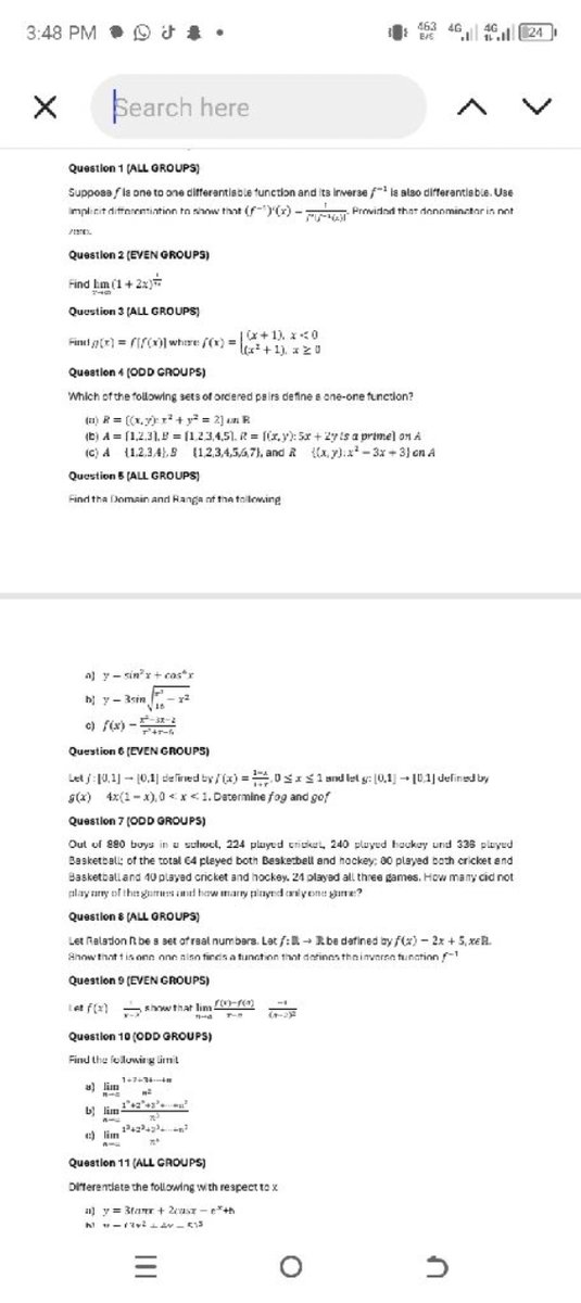 Here are several mathematics problems: Question 1 (ALL GROUPS) Suppose f..