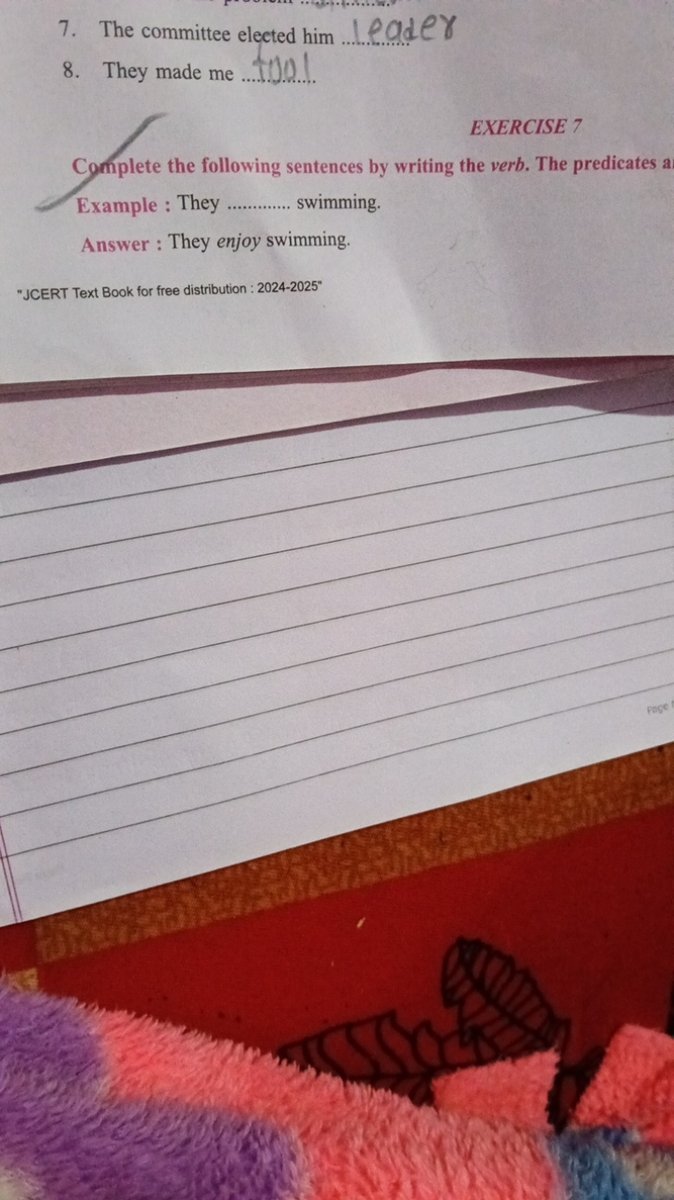 Complete the following sentences by writing the verb. The predicates are:..