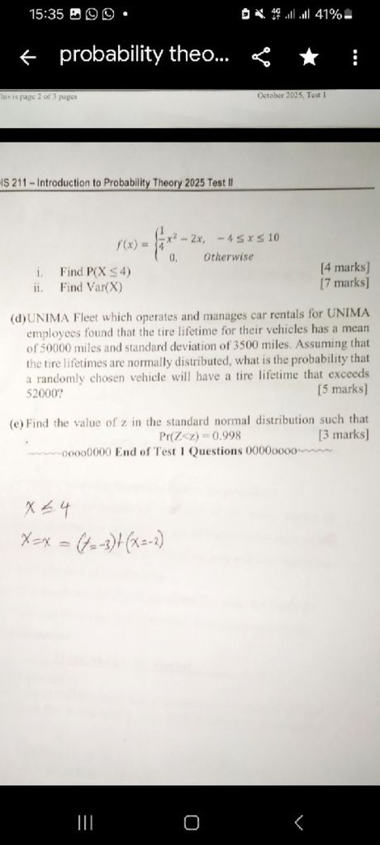 HS 211 - Introduction to Probability Theory 2025 Test II Given the proba..