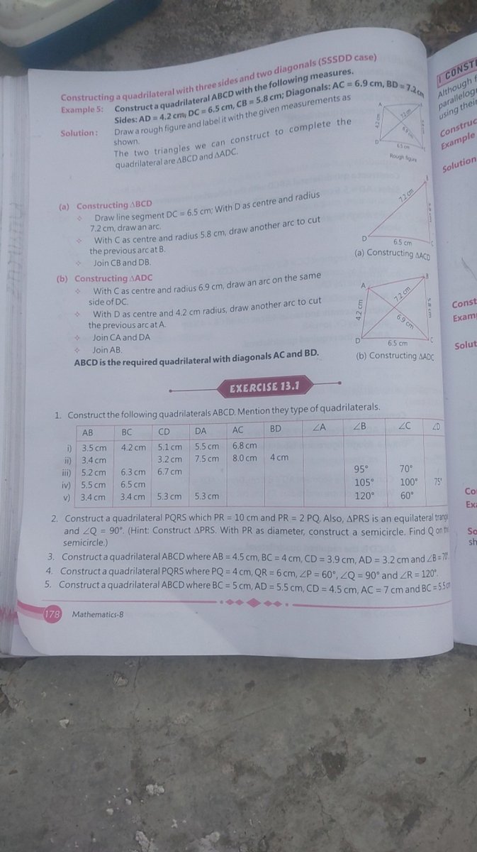Construct the following quadrilaterals ABCD. Mention the type of quadrila..