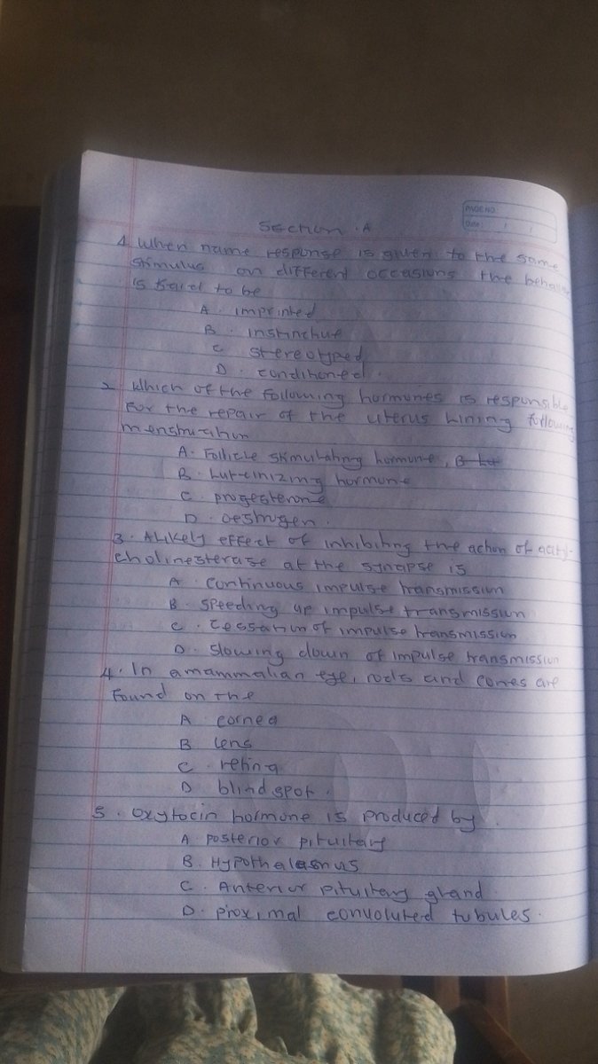 SECTION A When a response is given to the same stimulus on different occ..
