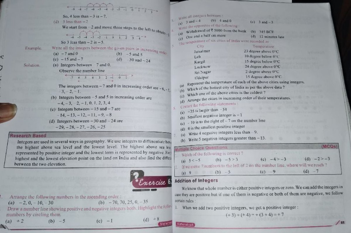 Here are some questions related to integers: Example: Write all the inte..