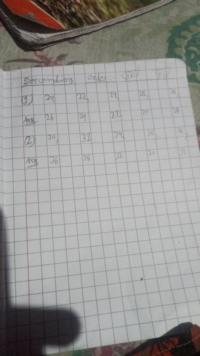 The image shows two problems related to arranging numbers in descending o..