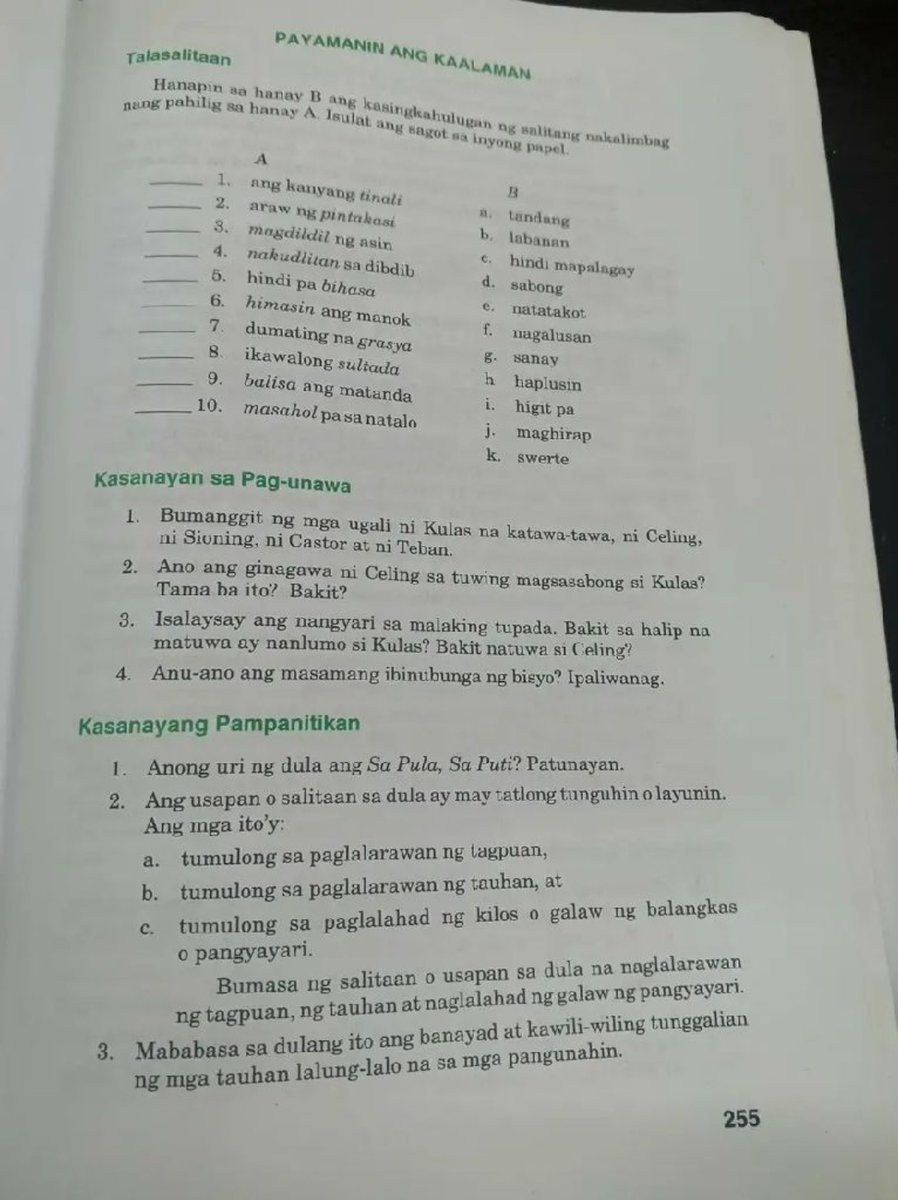 Talasalitaan Hanapin sa hanay B ang kasingkahulugan ng salitang nakalimba..