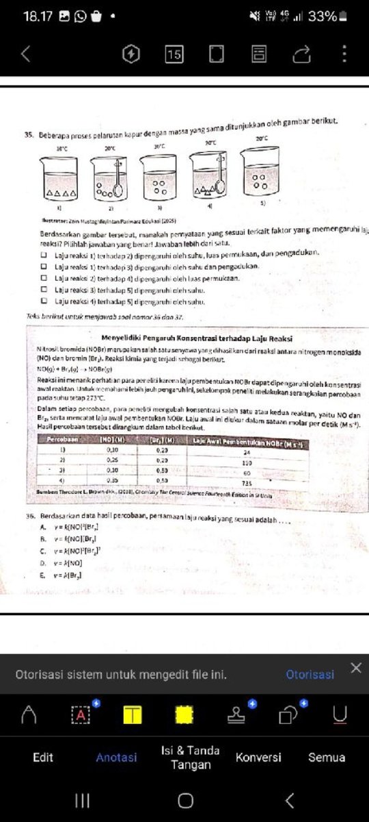 Beberapa proses pelarutan kapur dengan massa yang sama ditunjukkan oleh g..