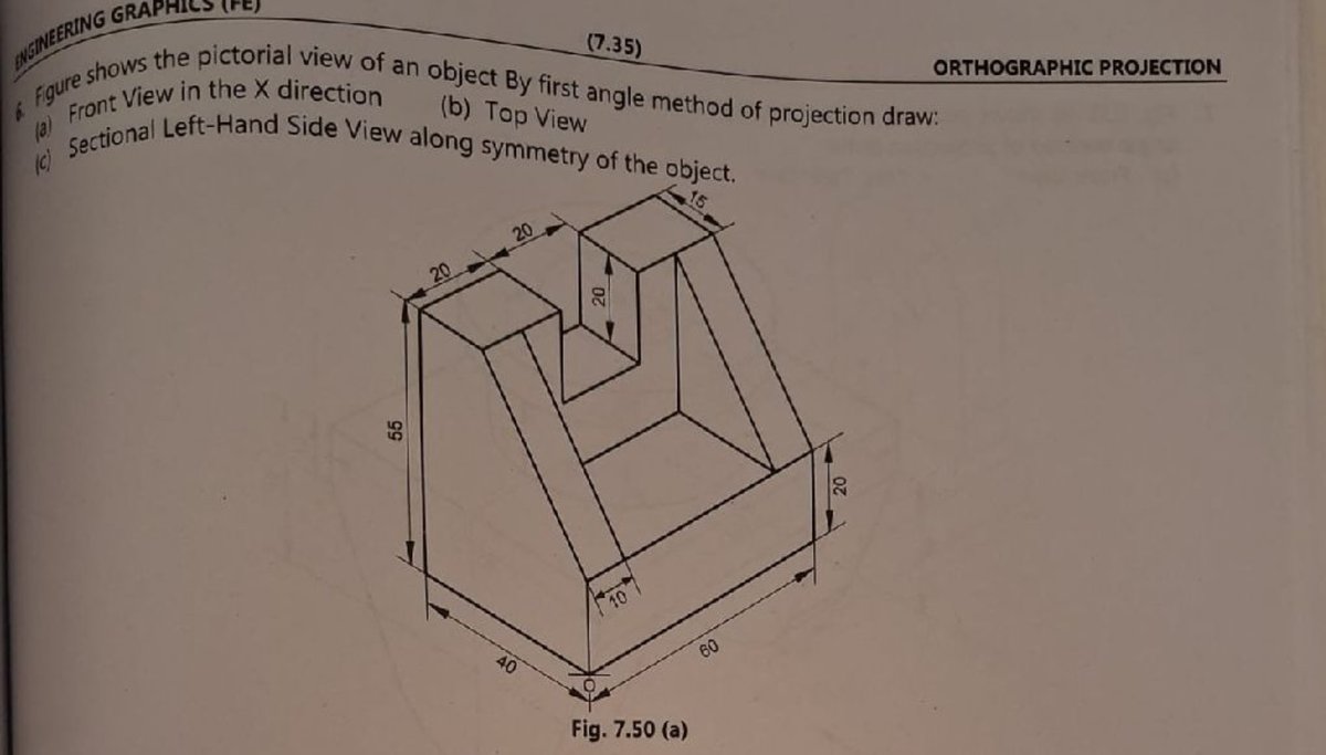 Figure shows the pictorial view of an object. By first angle method of pr..