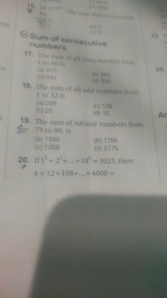Here are four questions related to the sum of consecutive numbers: 17. T..