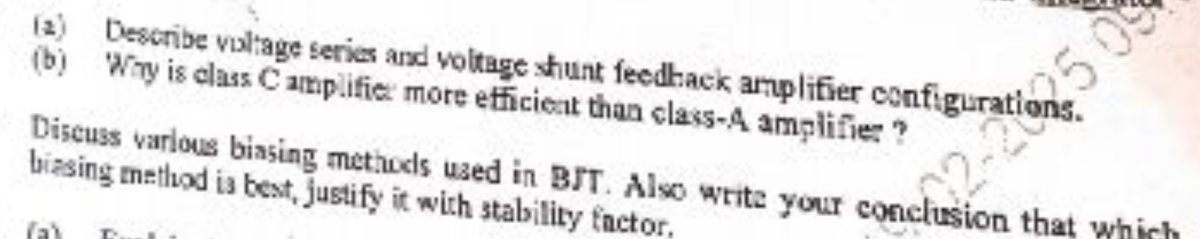 (a) Describe voltage series and voltage shunt feedback amplifier configur..