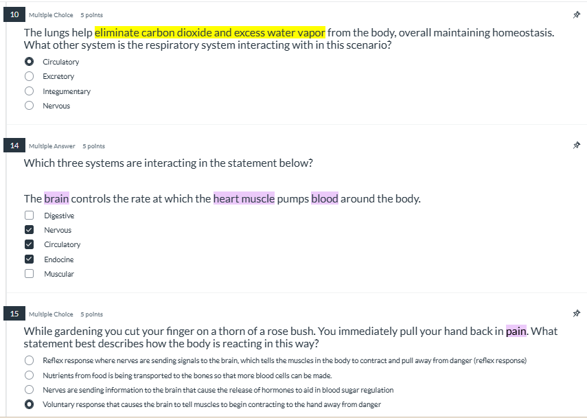 Here are three multiple-choice questions related to human body systems: