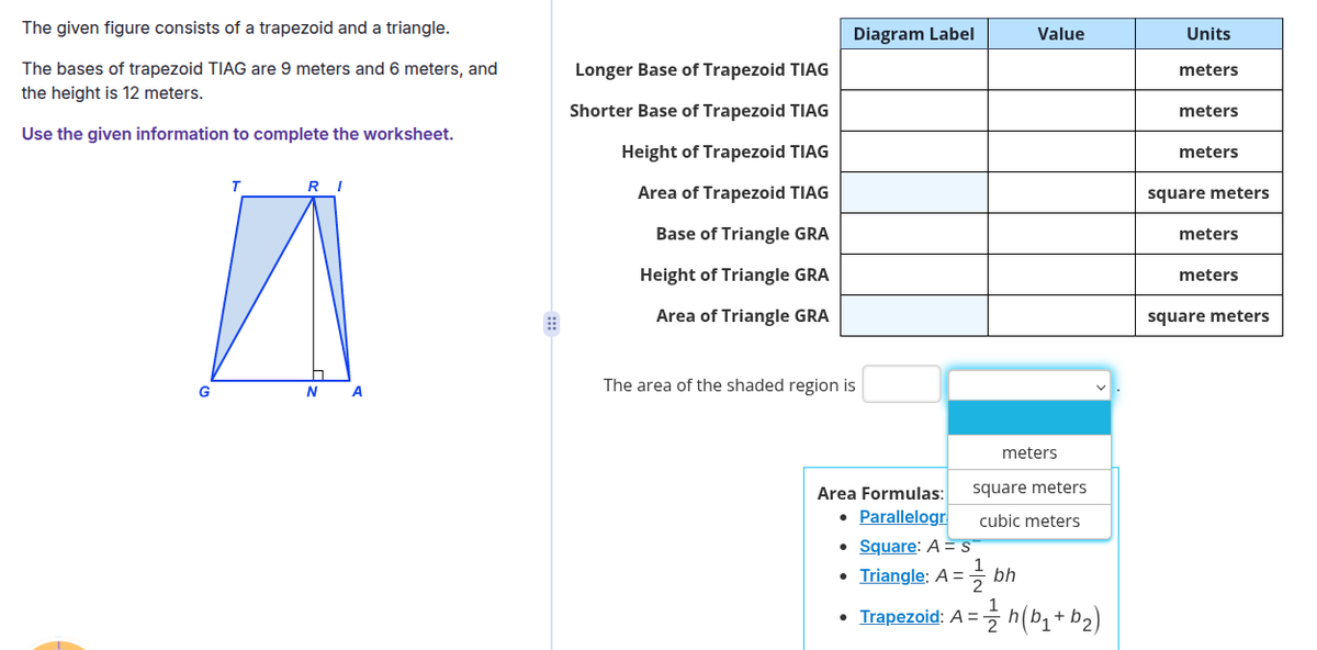 The given figure consists of a trapezoid and a triangle. The bases of tra..