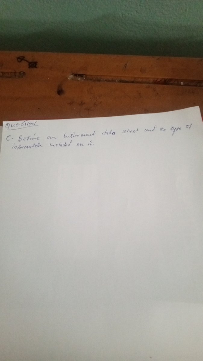 Define an instrument data sheet and the type of information included on i..
