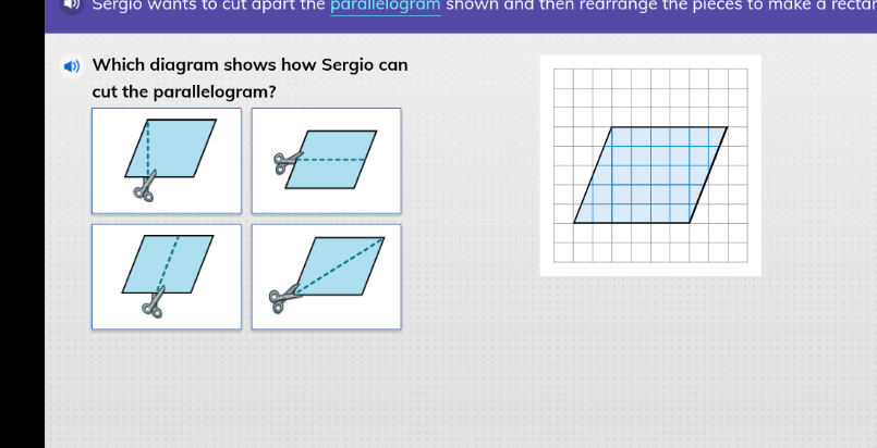 Sergio wants to cut apart the parallelogram shown and then rearrange the