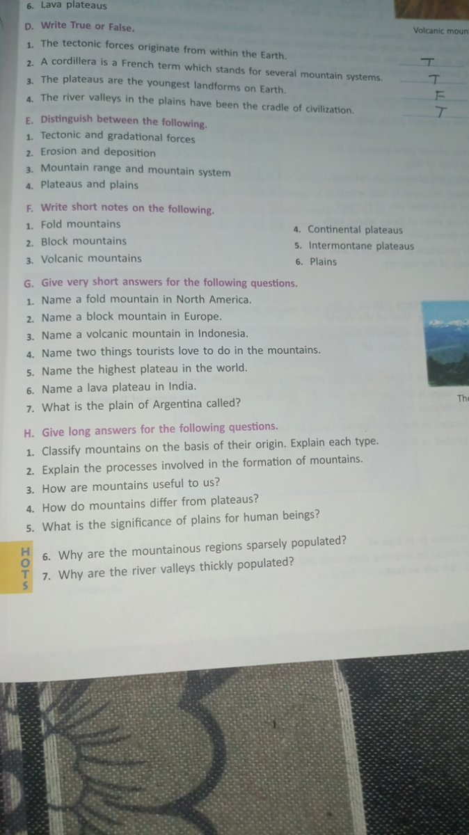 Here are several questions related to geography: D. Write True or False...