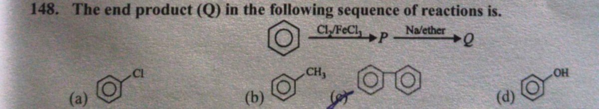 The end product (Q) in the following sequence of reactions is: Benzene