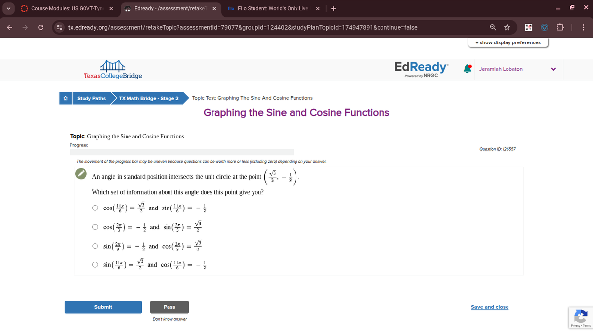 An angle in standard position intersects the unit circle at the point (\f..