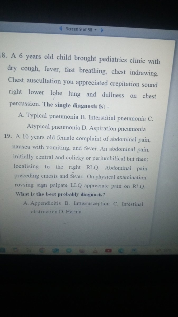 A 6 years old child brought pediatrics clinic with dry cough, fever, fast..