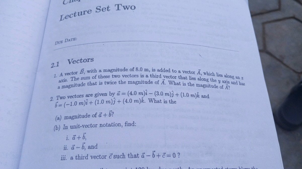 2.1 Vectors A vector \vec{B}, with a magnitude of 8.0 m, is added to a v..